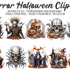 80 Horror Halloween Characters Clipart PNG Bundle, Scary Halloween ...