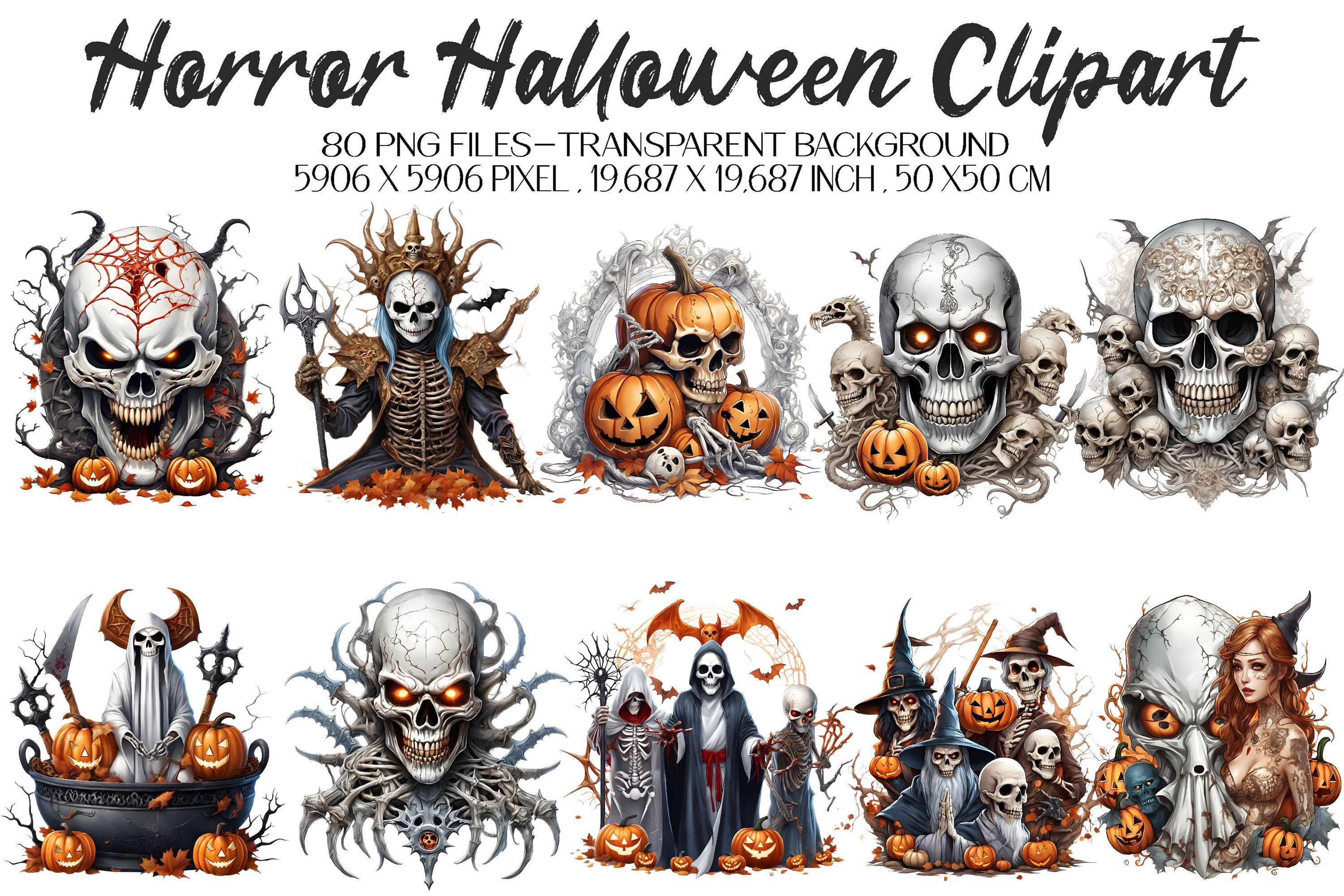 80 Horror Halloween Characters Clipart PNG Bundle, Scary Halloween ...