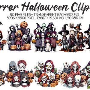 80 Horror Halloween Characters Clipart PNG Bundle, Scary Halloween ...