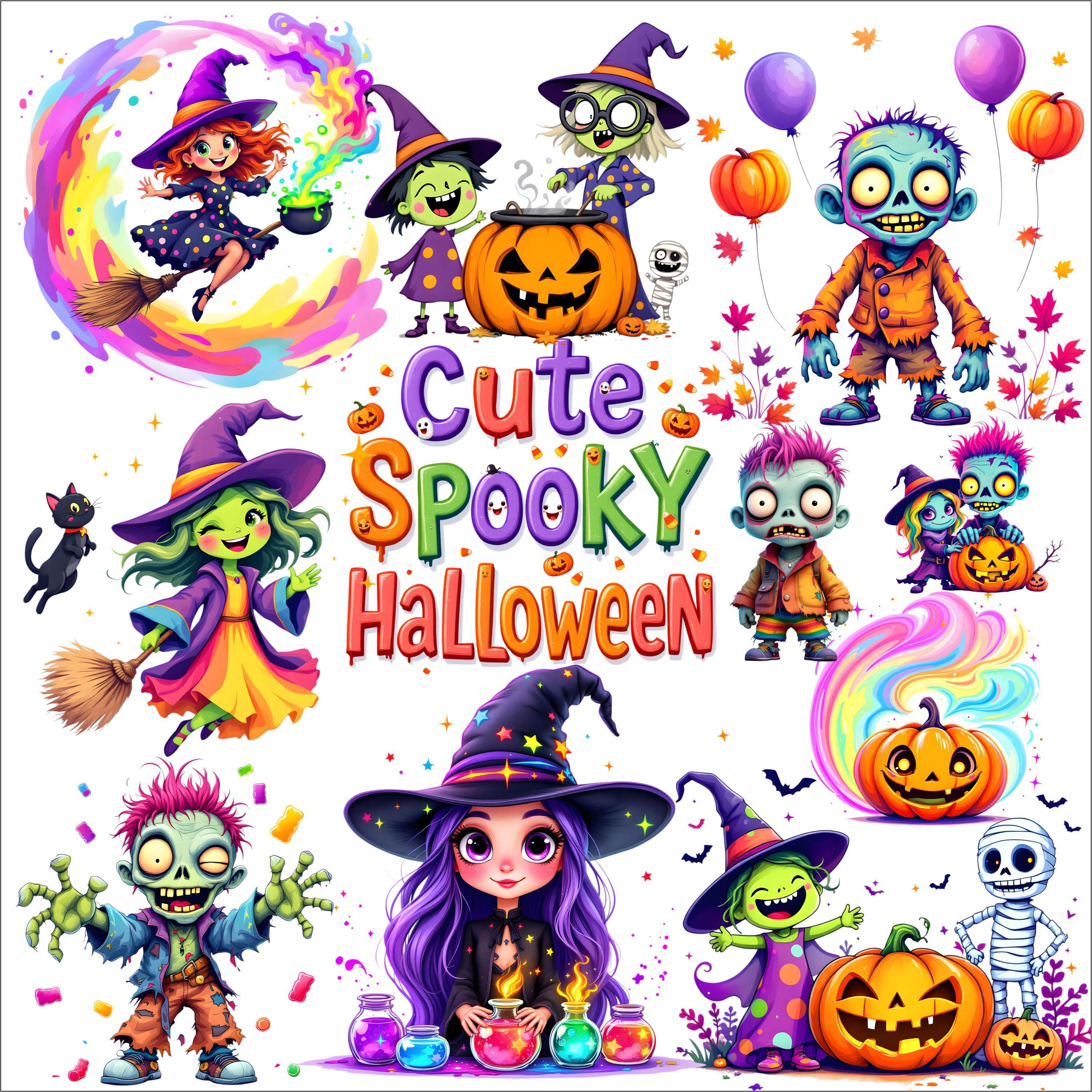Cute Spooky Halloween Clipart Bundle With 150+ PNG Witches Zombies ...