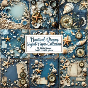 Nautical Dreams Digital Paper Pack: Sea Life Designs (digital Download ...