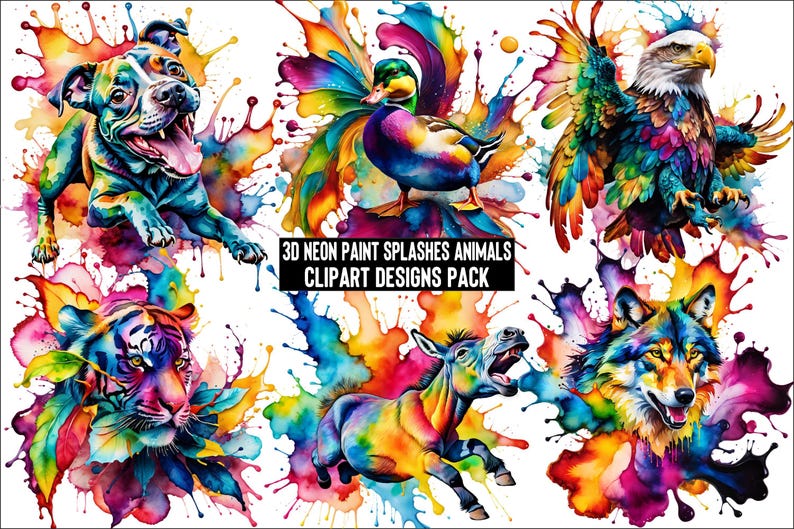 300 Paint Splashes Animal Cliparts Png, Rainbow Colors Splashes Animal ...
