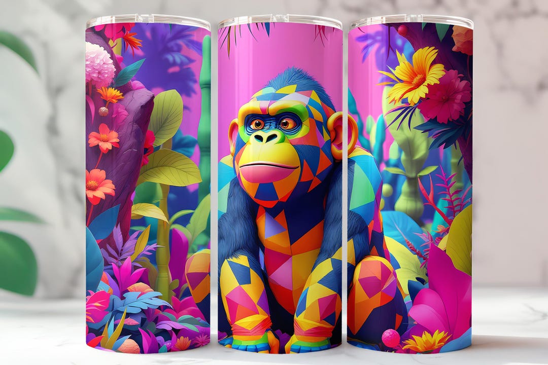 Polygonal Gorilla Tumbler Wrap ,20oz Digital Tumbler PNG, Vibrant ...