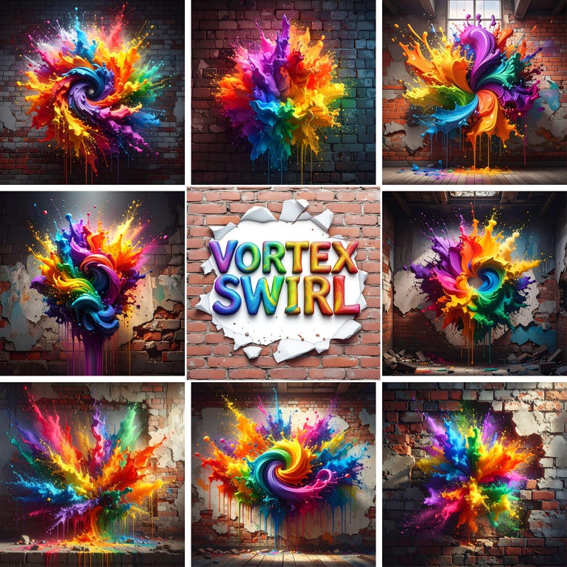 150+ Color Splash Digital Paper Pack, Abstract Vortex Paint Explosion ...