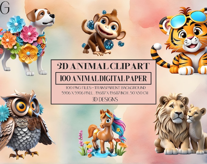 Set of 24- Jungle Animals- 3D Clipart PNG Files, Fun Digital Downloads ...