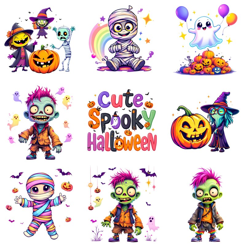 Cute Spooky Halloween Clipart Bundle With 150+ PNG Witches Zombies ...