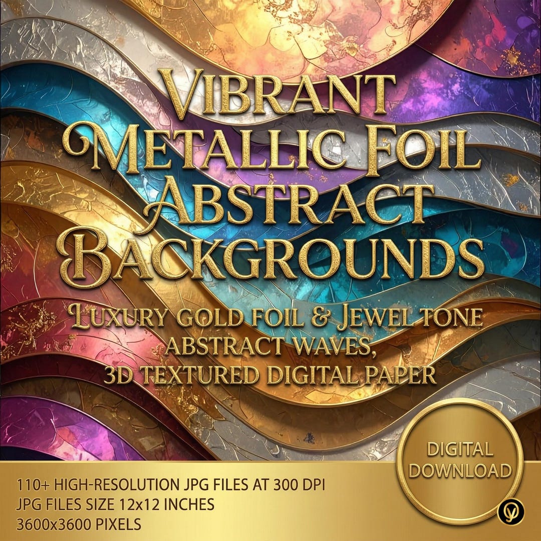 Vibrant Metallic Foil Digital Paper Pack, Abstract Gold Waves, Jewel ...