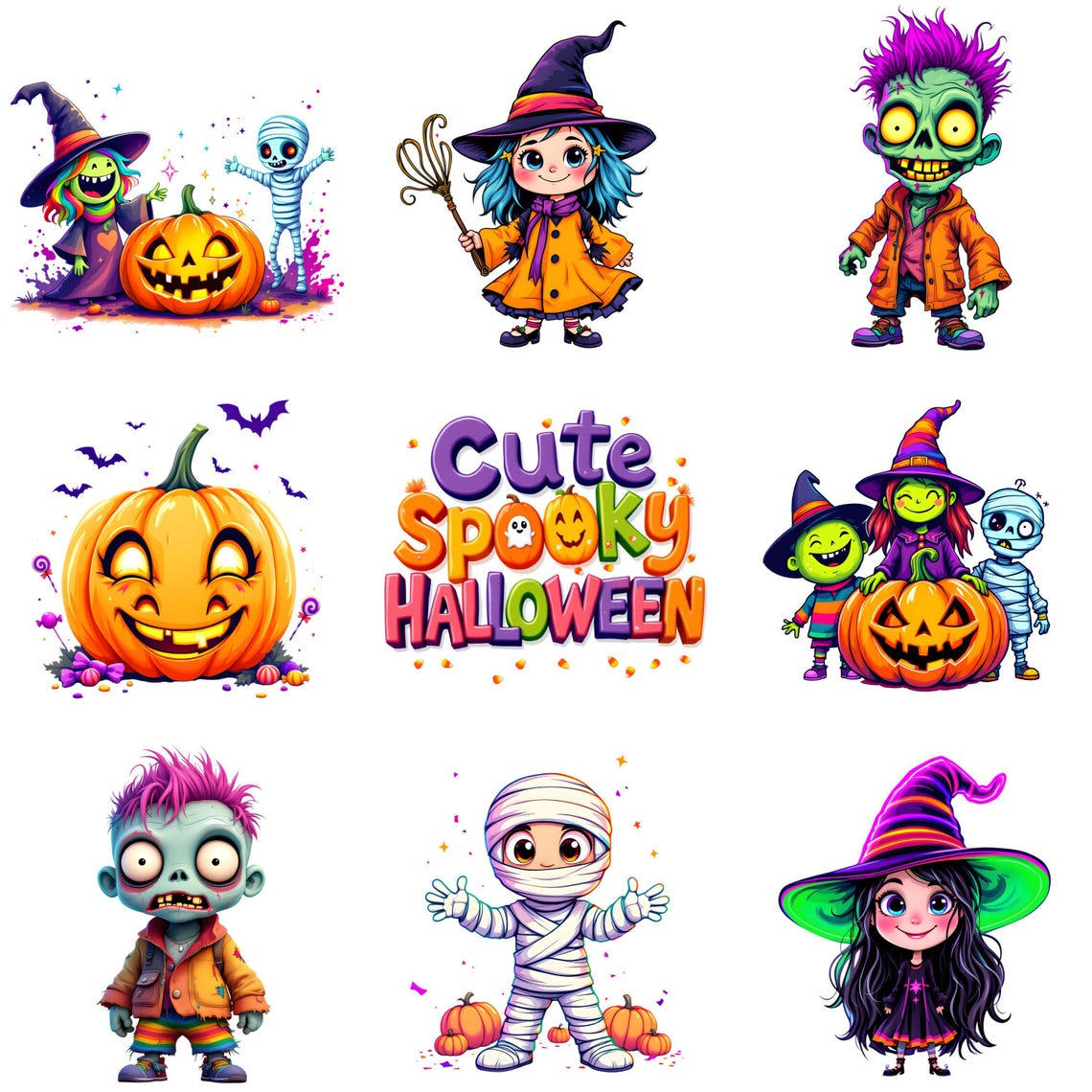 Cute Spooky Halloween Clipart Bundle With 150+ PNG Witches Zombies ...