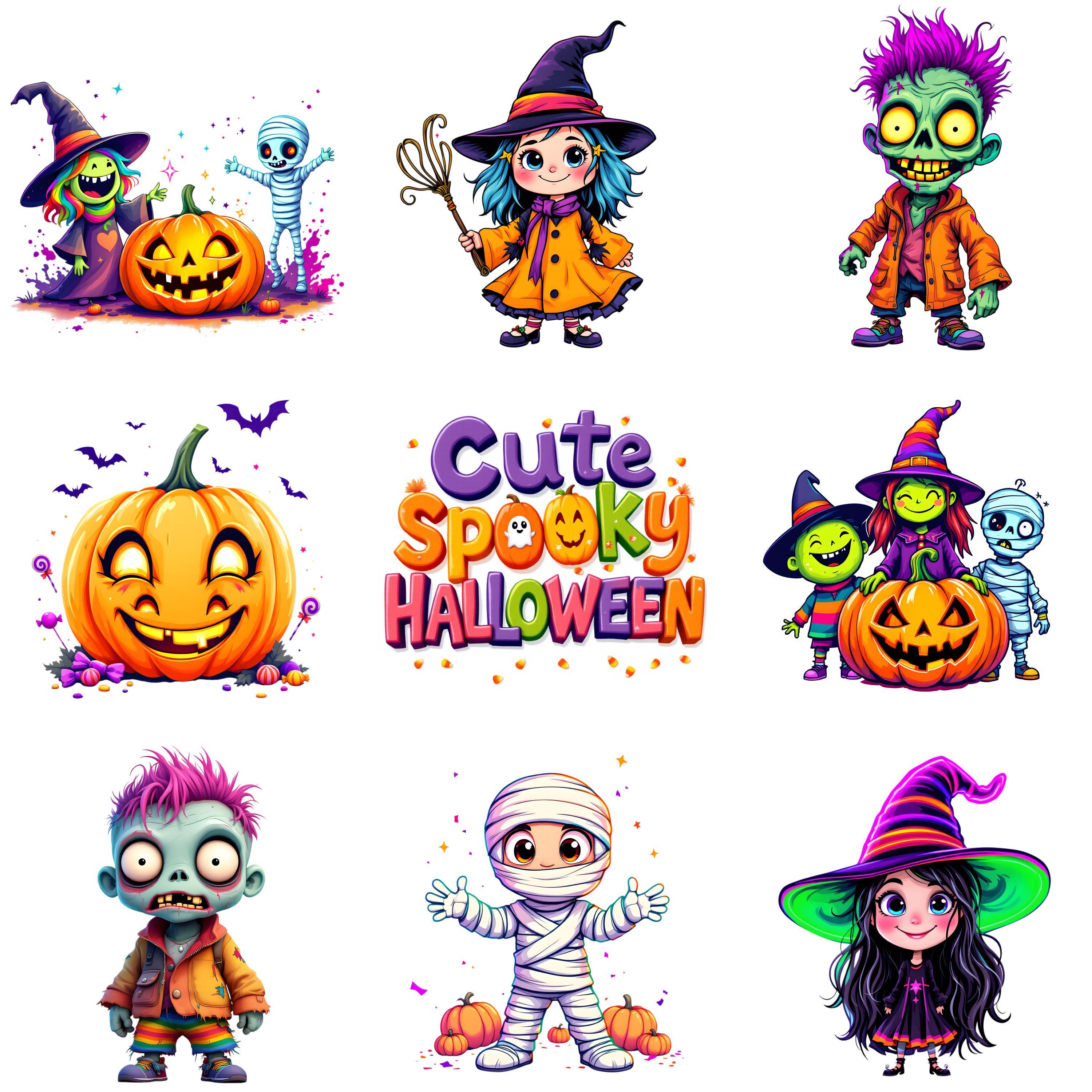 Cute Spooky Halloween Clipart Bundle With 150+ PNG Witches Zombies ...