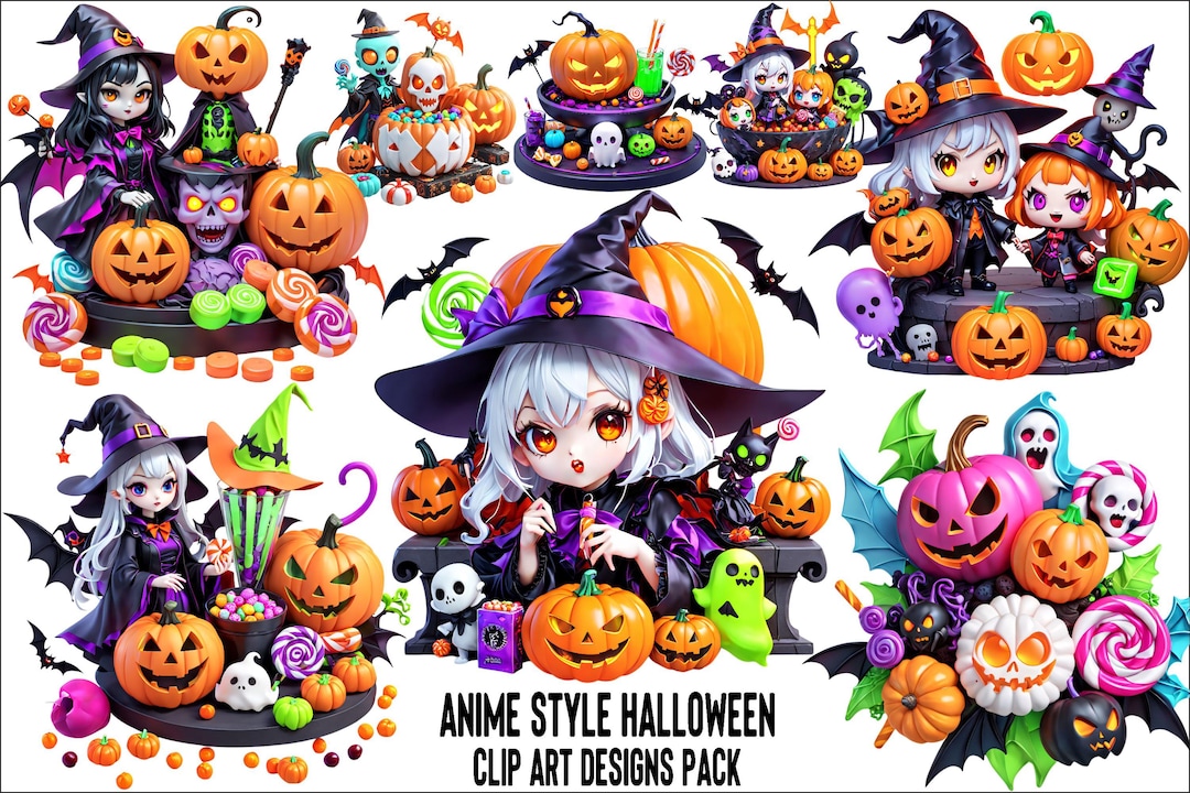 200 Anime Style Halloween Day Clipart's, 3D Cartoon Cute Halloween ...