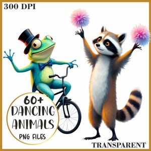Dancing Animals Clipart: 60+ Funny Cartoon PNG Set (digital Download ...