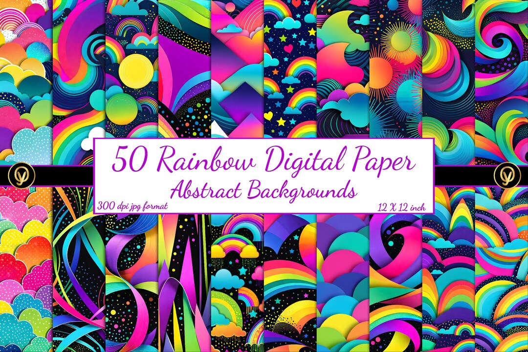 50 Rainbow Background Digital Papers, Abstract Rainbow Color Digital ...