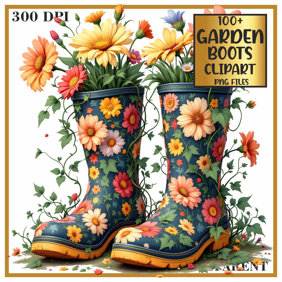 Floral Garden Boots Clipart: 100+ Watercolor PNG Files (digital ...