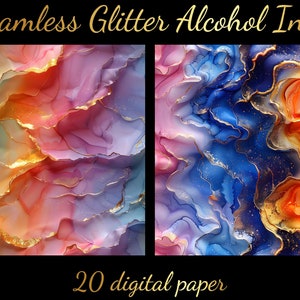Seamless Glitter Alcohol Ink Digital Paper Bundle, 20 Abstract Glitter ...