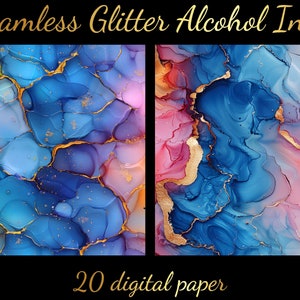 Seamless Glitter Alcohol Ink Digital Paper Bundle, 20 Abstract Glitter ...