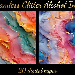 Seamless Glitter Alcohol Ink Digital Paper Bundle, 20 Abstract Glitter ...