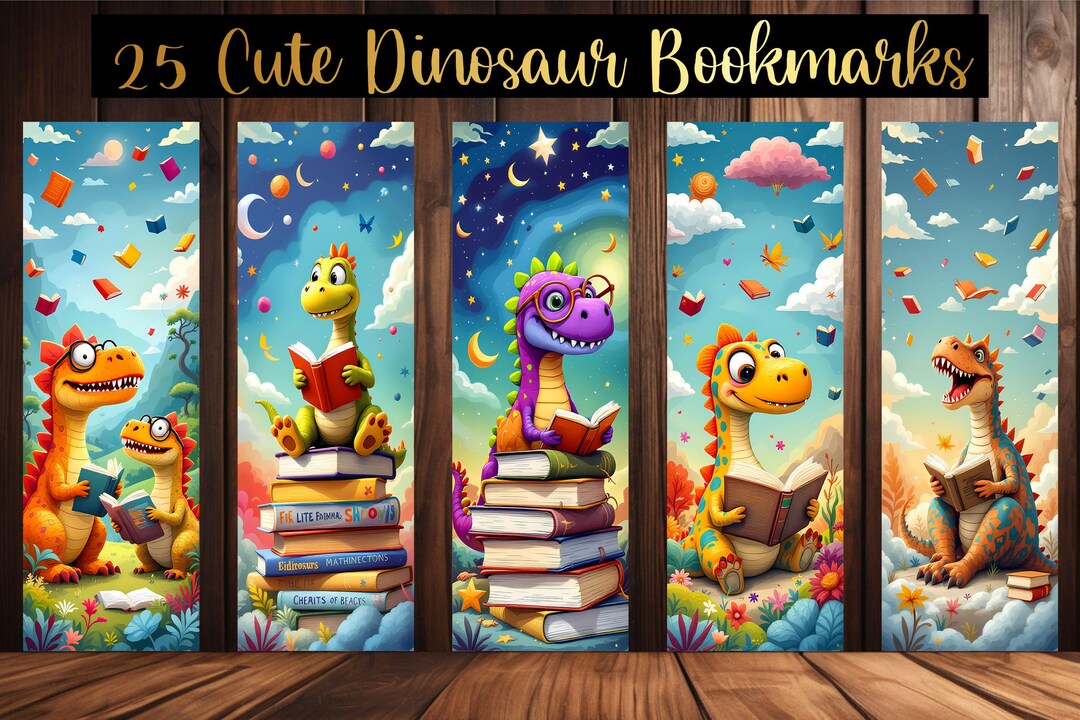 Cute Dinosaur Bookmarks, 25 Digital Dino Bookmark Set, Printable Kids ...