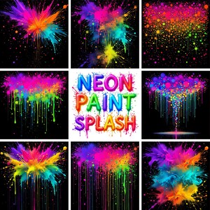 Neon Paint Splash Digital Paper – 100+ Colorful Abstract Backgrounds ...