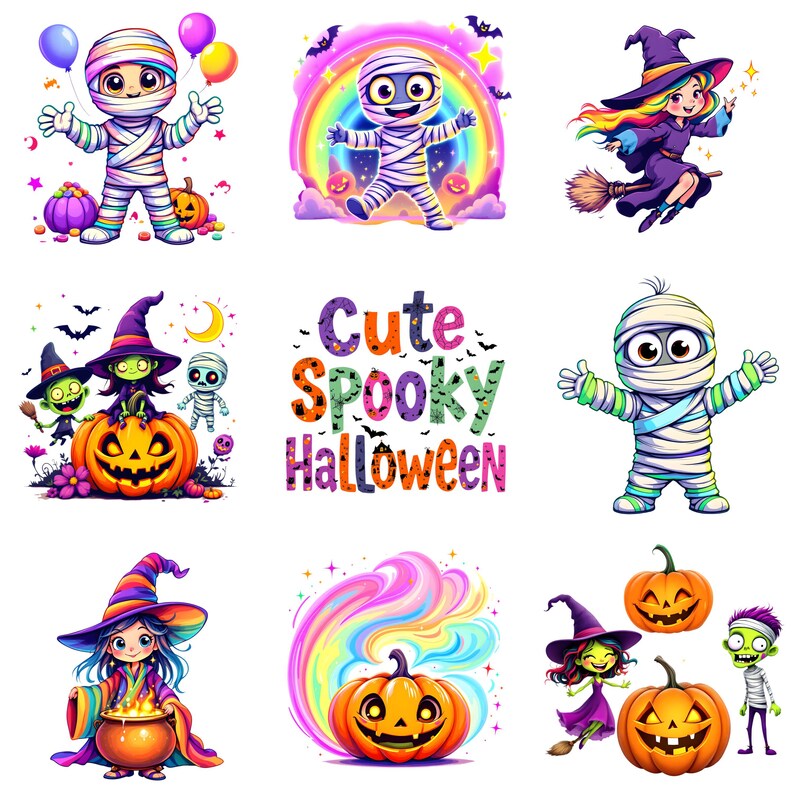 Cute Spooky Halloween Clipart Bundle With 150+ PNG Witches Zombies ...