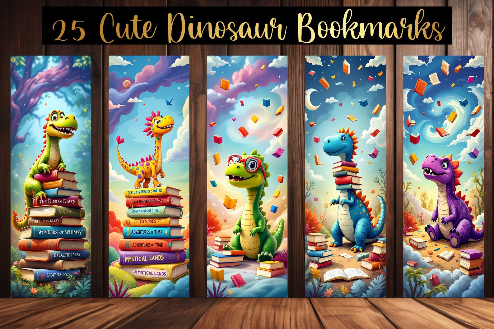 Cute Dinosaur Bookmarks, 25 Digital Dino Bookmark Set, Printable Kids ...