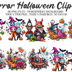 80 Horror Halloween Characters Clipart PNG Bundle, Scary Halloween ...