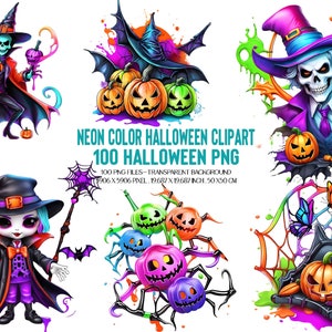 Neon Halloween Clipart Bundle: 100 PNG Designs (digital Download) - Etsy