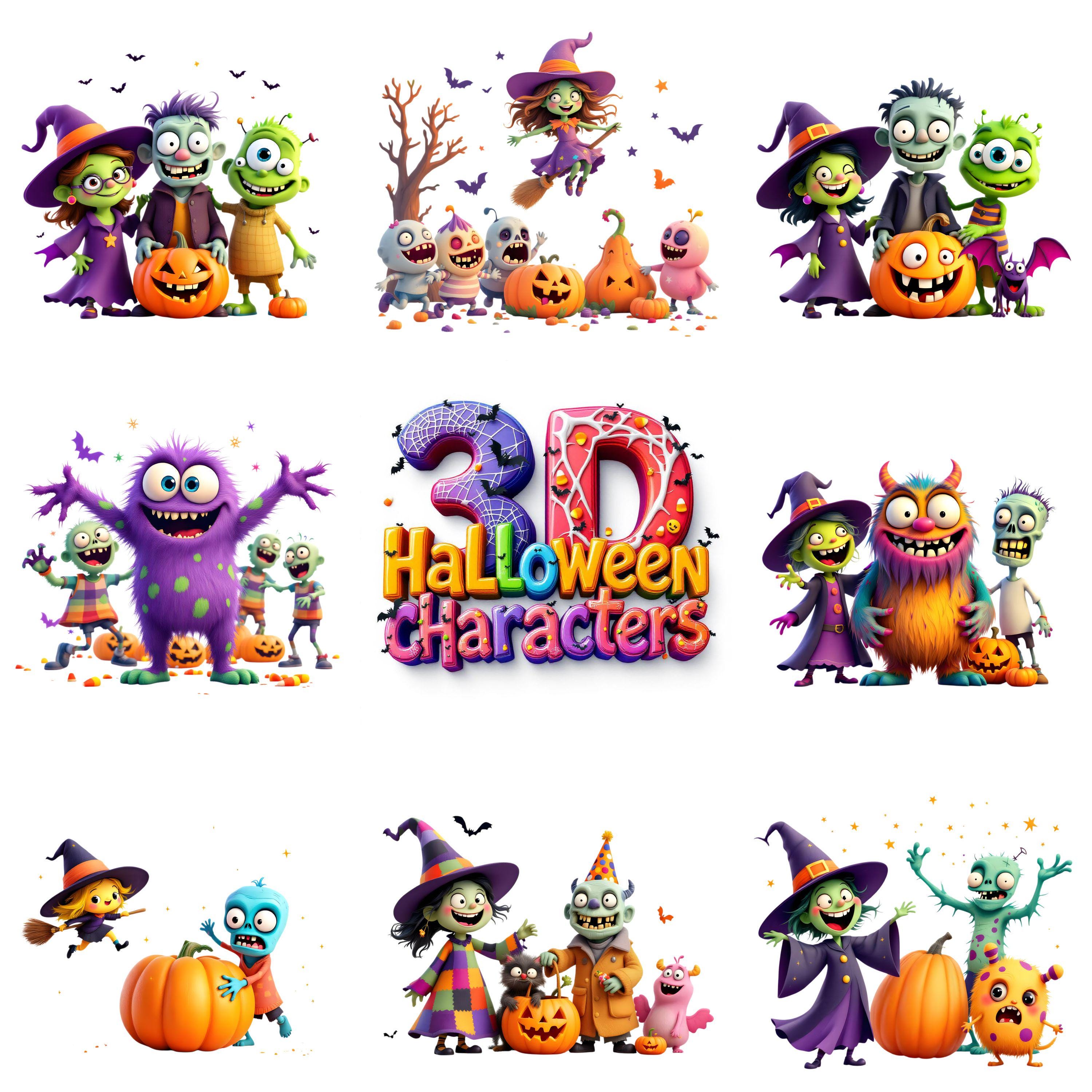 Cute 3D Halloween Clipart Bundle With Over 120 Characters, Witch Zombie ...