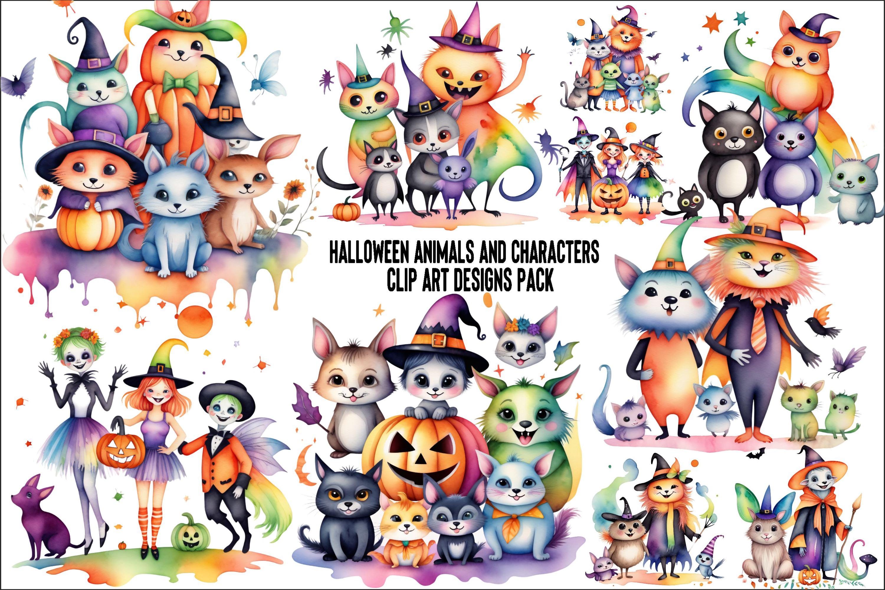 Halloween Watercolor Clip Art Pack Witch Pumpkins Cute Kids Ghosts Clip ...