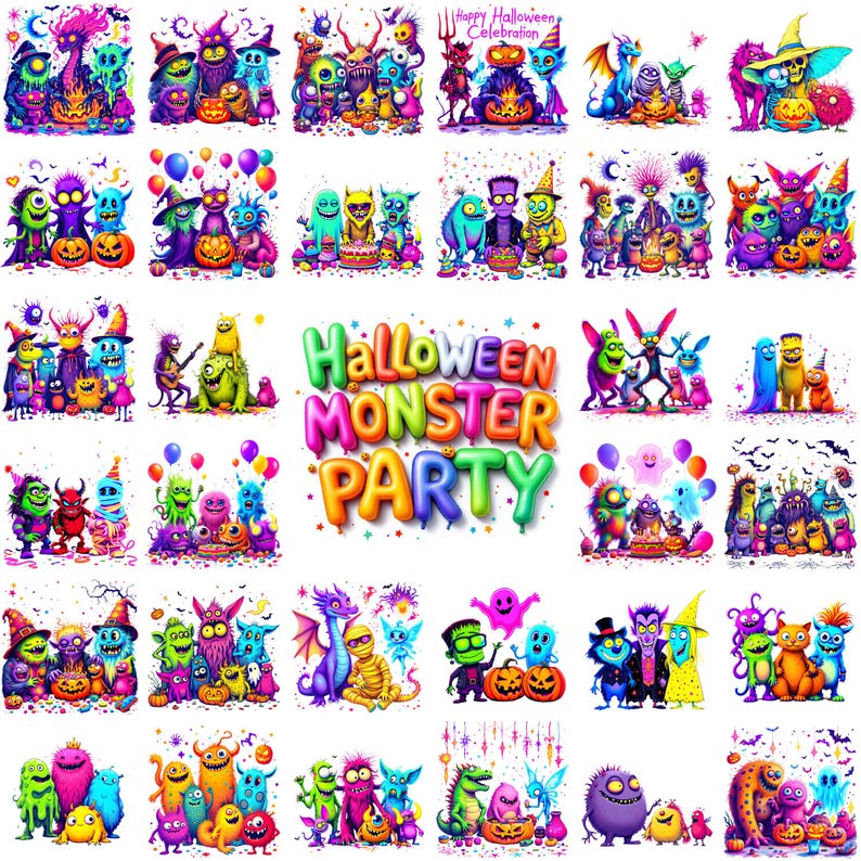 100+ Halloween Monster Party Clipart | Cute 3D Creatures PNG, Neon ...