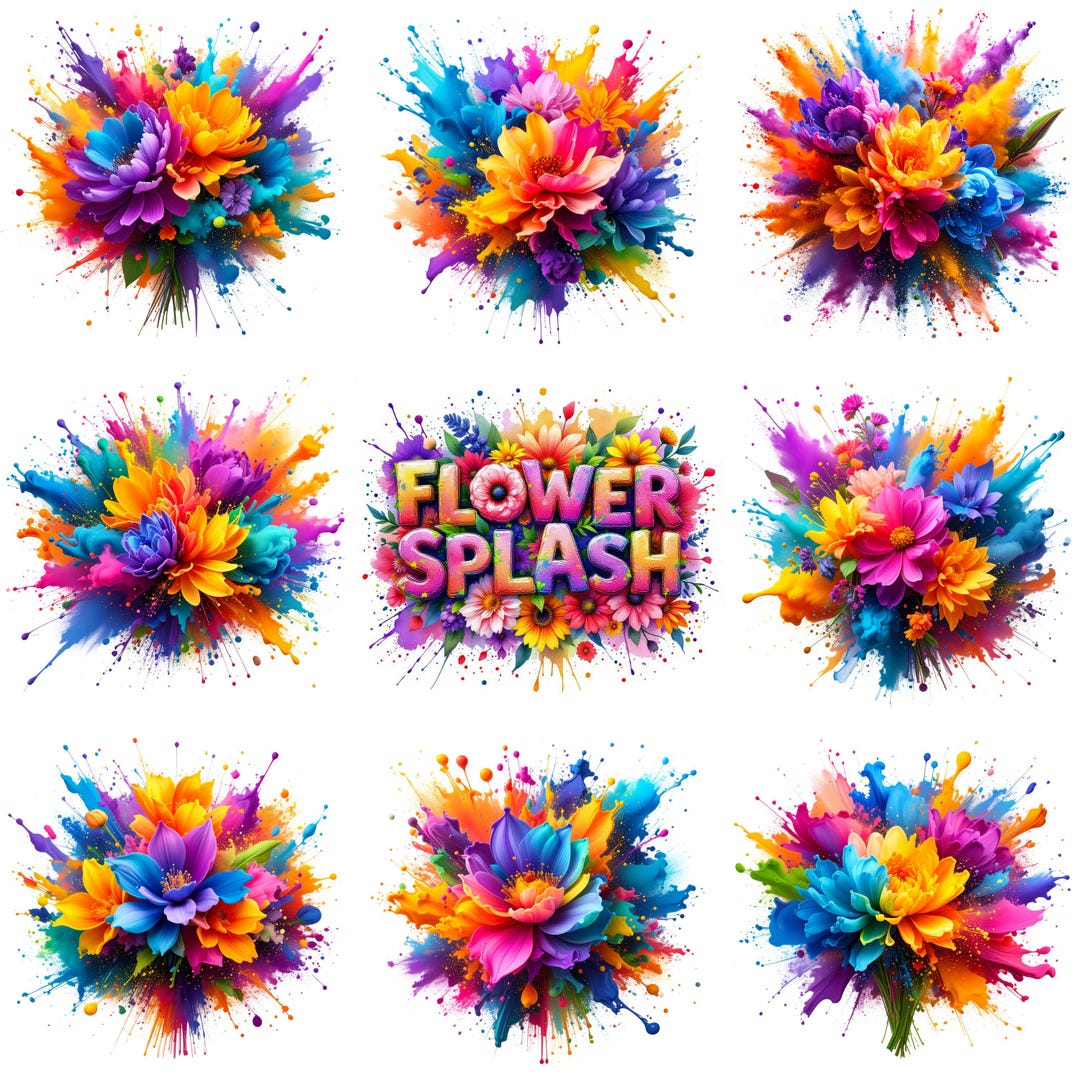 Flower Splash Clipart Bundle | 200+ Colorful Floral PNG | Bright ...