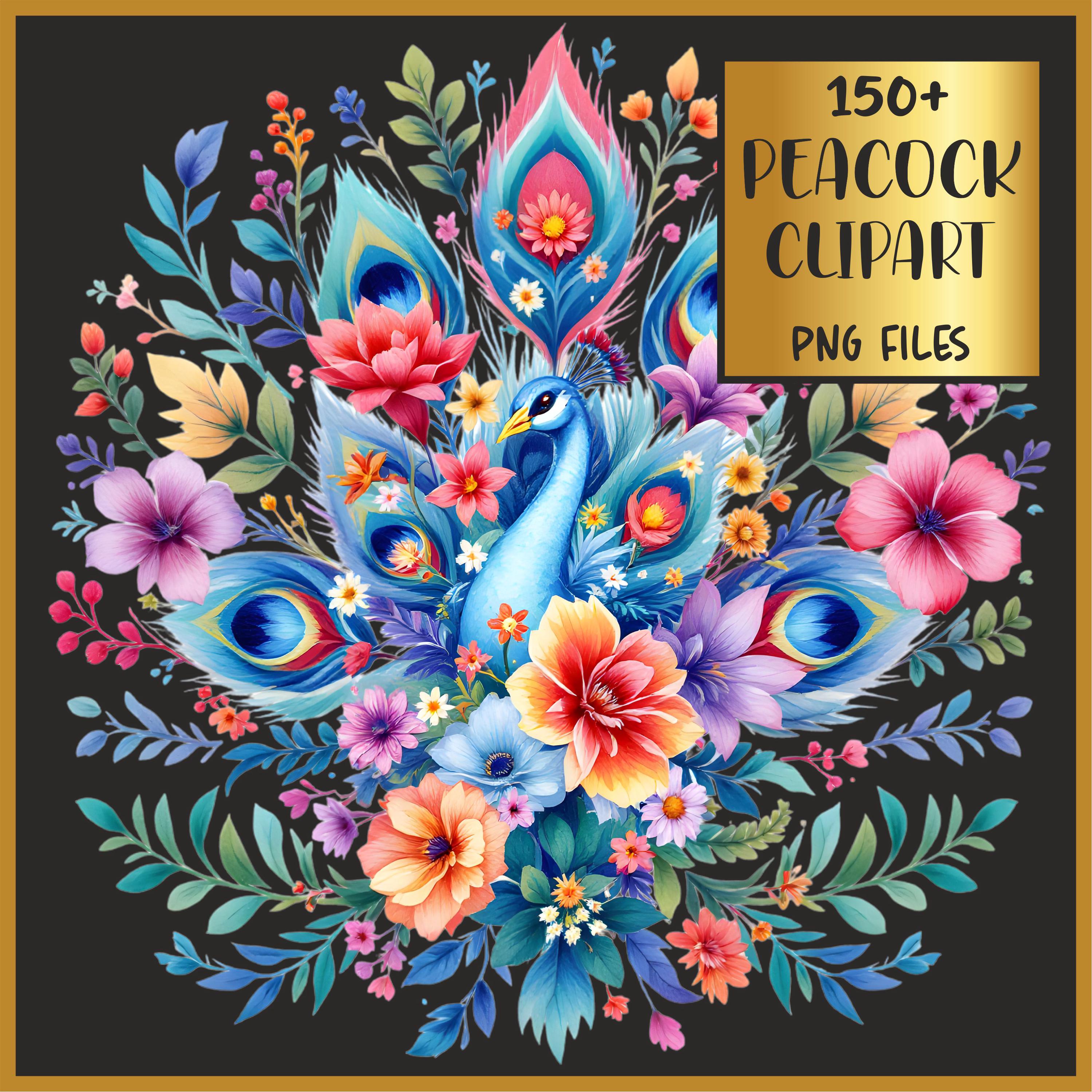 Watercolor Peacock Clipart Set – 150+ Colorful Bird and Flower PNG ...