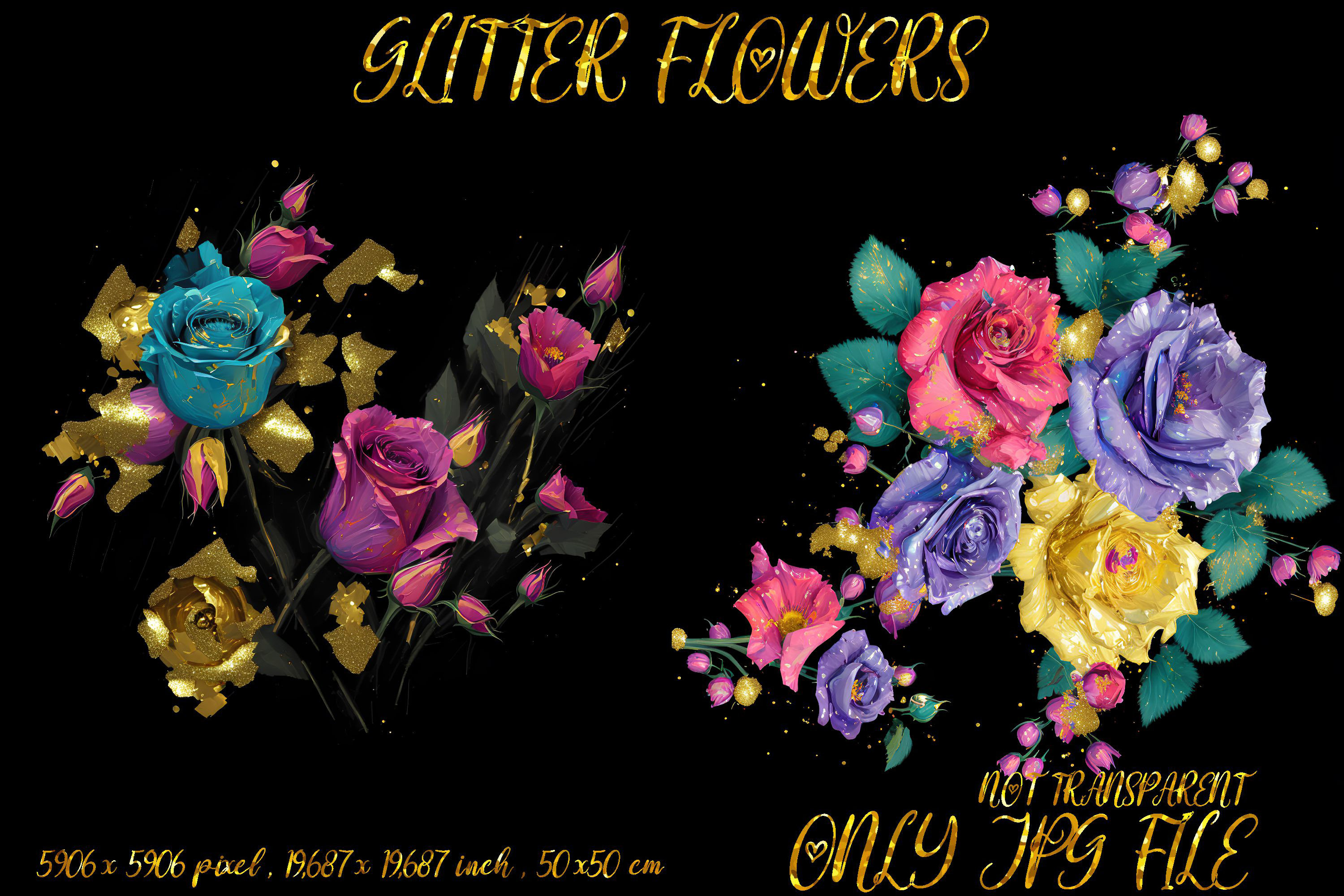 Glitter Flower Clip Art on Black Background Volume 2, Add a Touch of ...