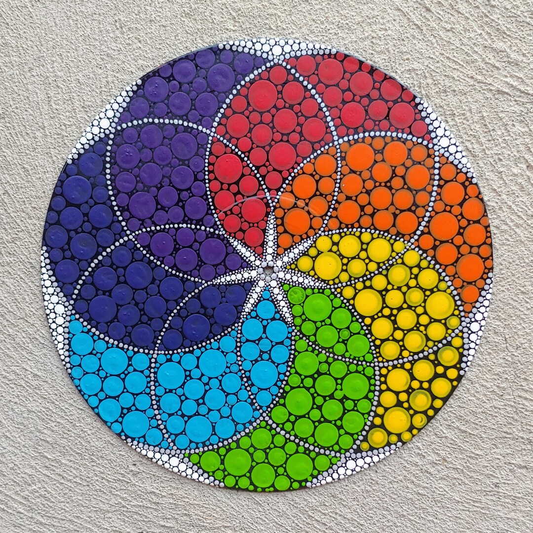 Seven-section Mandala Design: Acrylic Painted Dot Art Vinyl Record - Etsy