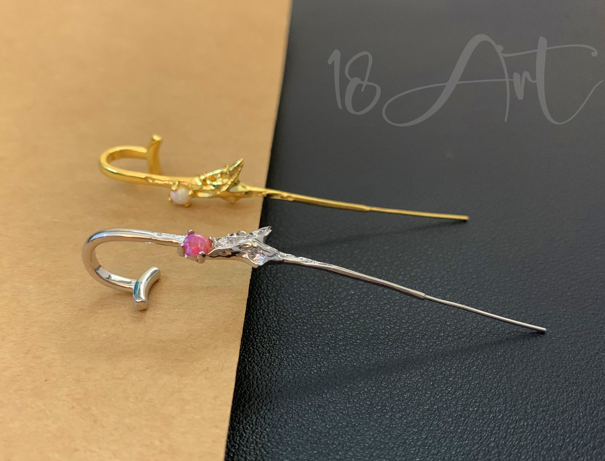 Opal Ear Pin Earring, Ear Crawler Hook Earrings, Sterling Silver Ear ...