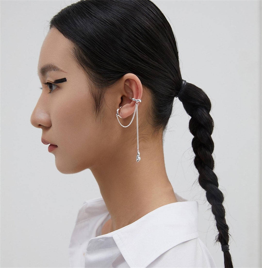 Unique Chain Ear Cuffs, Double Hoop Cartilage Earrings,ear Cuff ...
