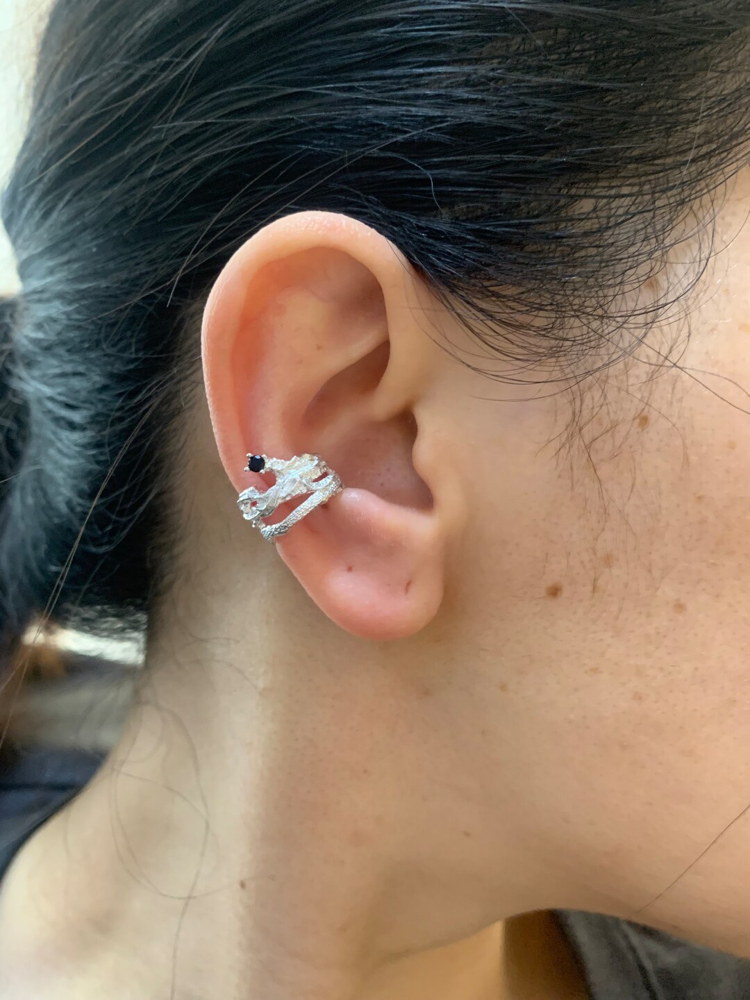 Sterling Silver Ear Cuff With Black Zircon,irregular Earrings,abstract ...