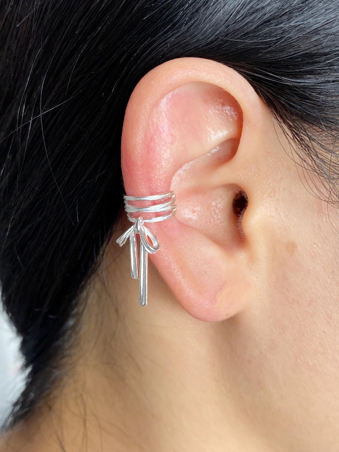 Silver Bow Ear Cuff No Piercing,knot Bow Cuff Conch Earring for Women ...