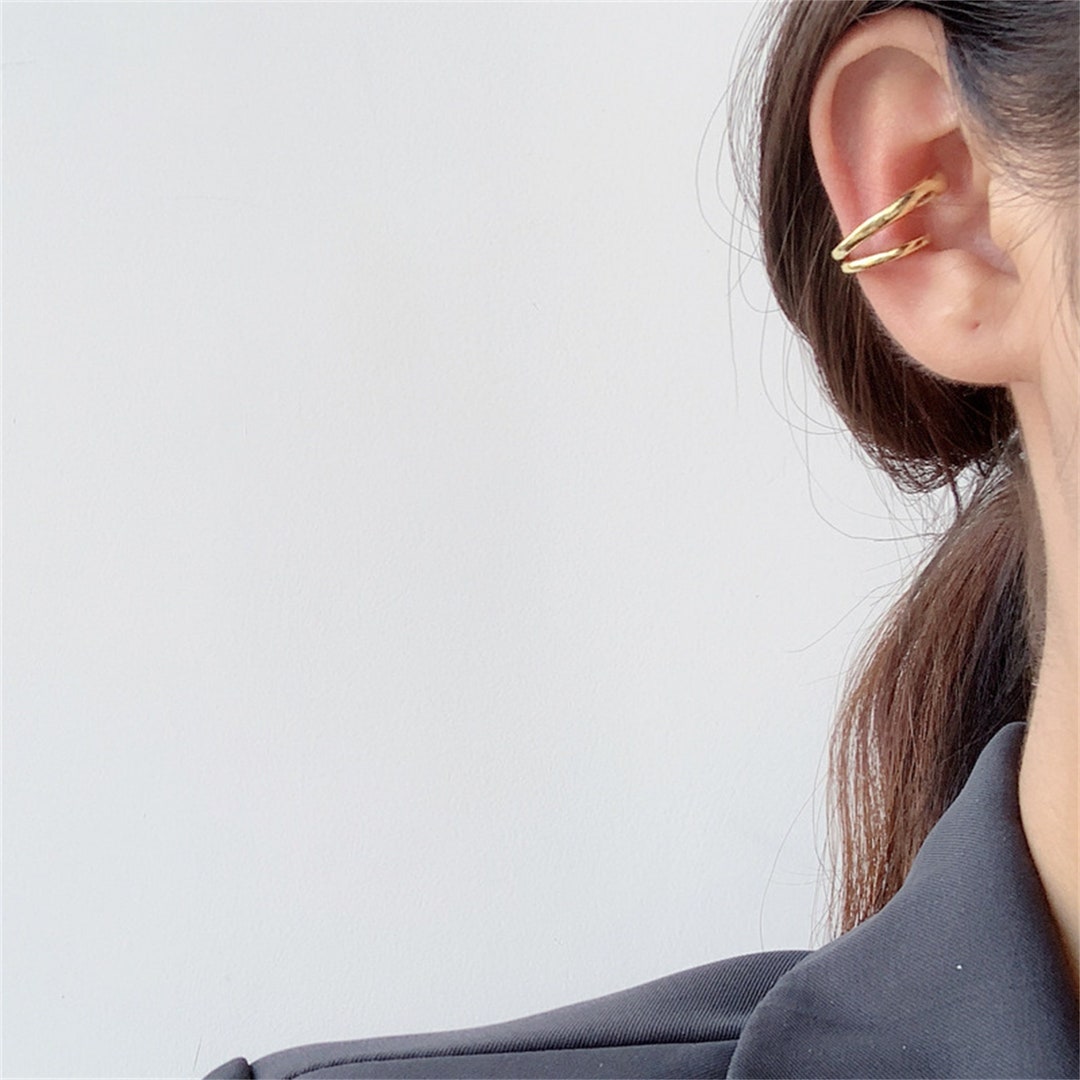 Sterling Silver Double Ear Cuffs,ear Cuff No Piercing,gold Ear Cuffs,double Conch Ear Cuffs ...