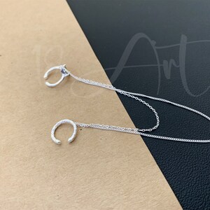 Double Hoops Long Chain Earrings, Fake Piercing Ear Cuff,sterling ...