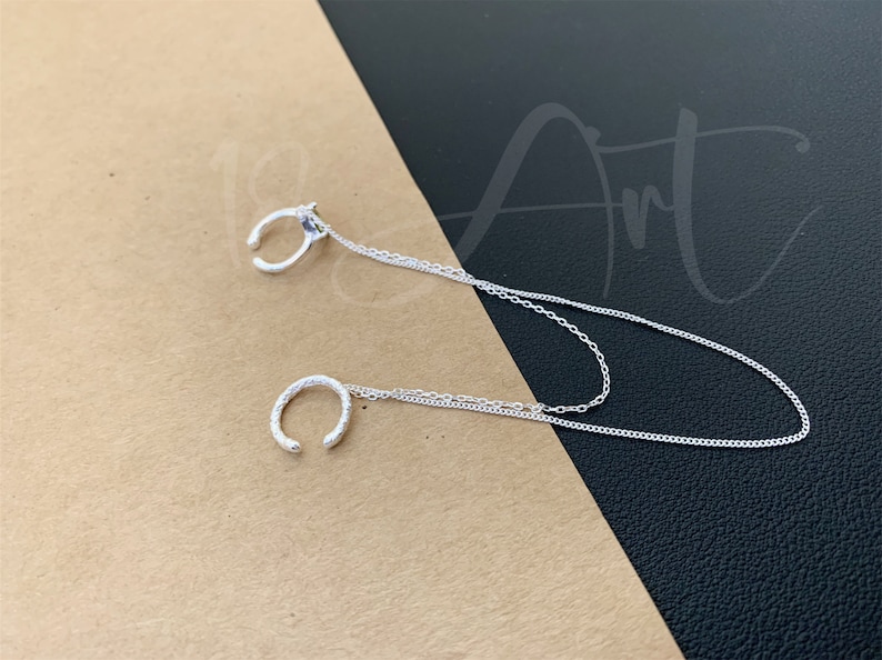 Double Hoops Long Chain Earrings, Fake Piercing Ear Cuff,sterling ...