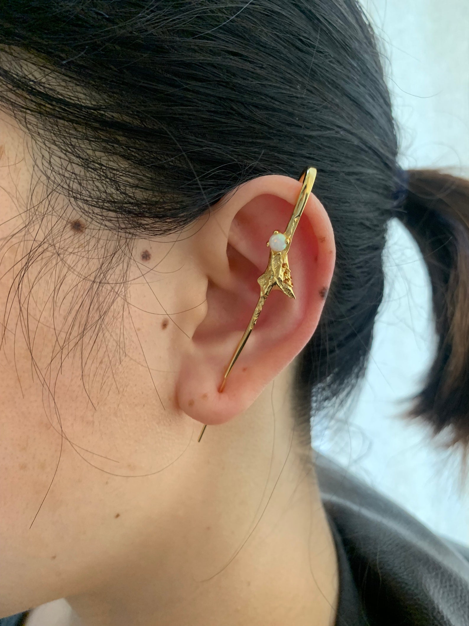 Opal Ear Pin Earring, Ear Crawler Hook Earrings, Sterling Silver Ear ...