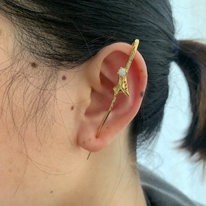 Opal Ear Pin Earring, Ear Crawler Hook Earrings, Sterling Silver Ear ...