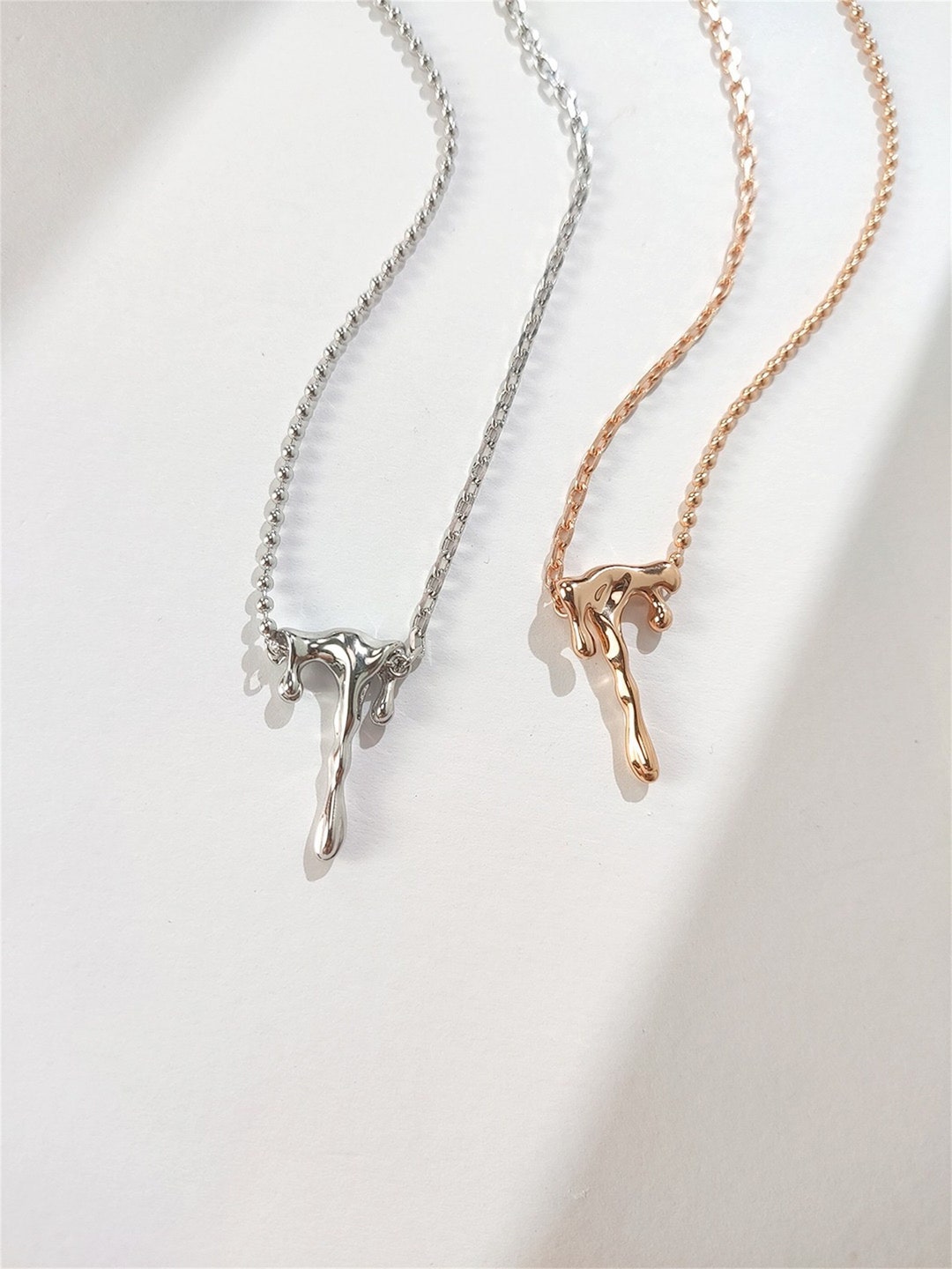Dripping Liquid Necklace, Sterling Silver Charm Necklace, Melting ...