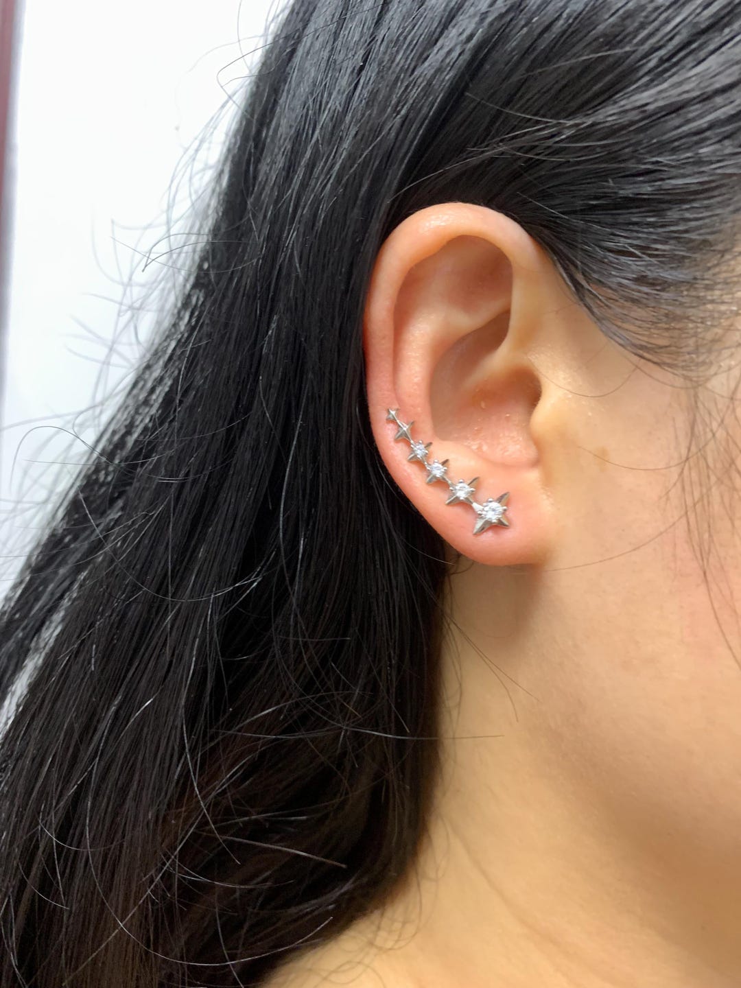 Dainty CZ Diamonds Ear Crawler, Sterling Silver Star Ear Sweep Pins ...