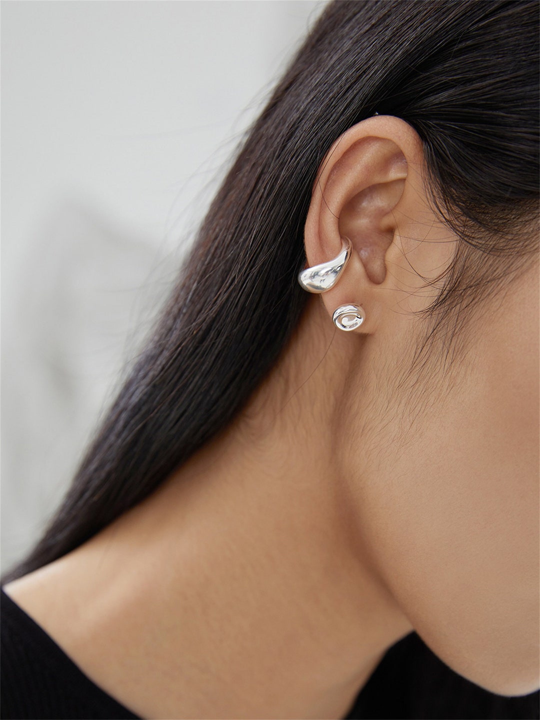 Abstract Lobe Ear Cuff,chunky Sterling Silver Ear Cuff Non Piercing ...