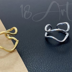 Sterling Silve Wavy Ring ,double Band Ring,two Layer Open Ring ...