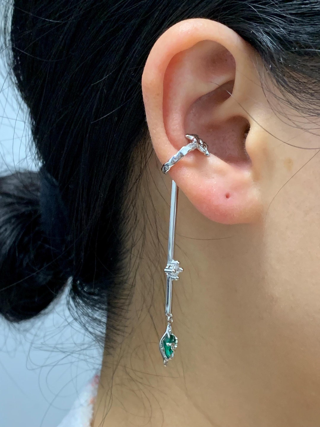 Abstract Ear Cuff Dangle Green CZ ,ear Cuffs No Piercing,wrap Cuff ...