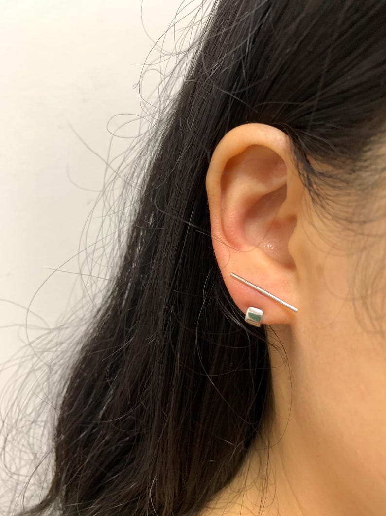 Bar Ear Jacket, Front and Back Earrings,925 Sterling Silver Cool Stud ...
