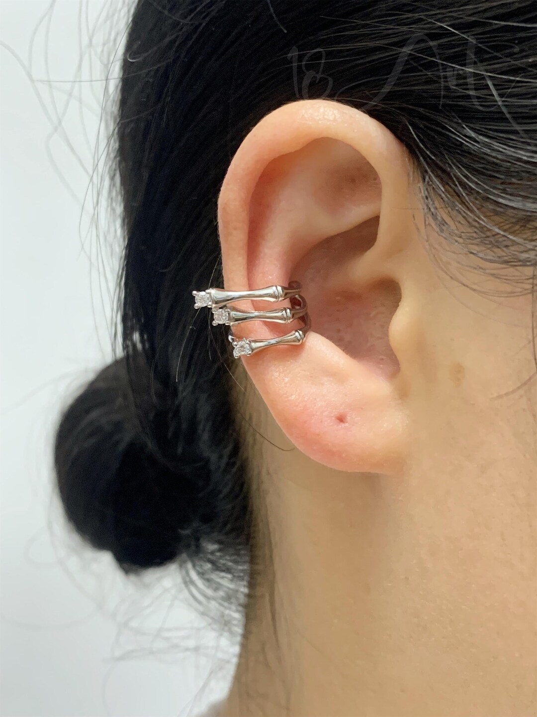 Sterling Silver Skeleton Hand Ear Cuff With CZ, Triple Band Gold Ear ...