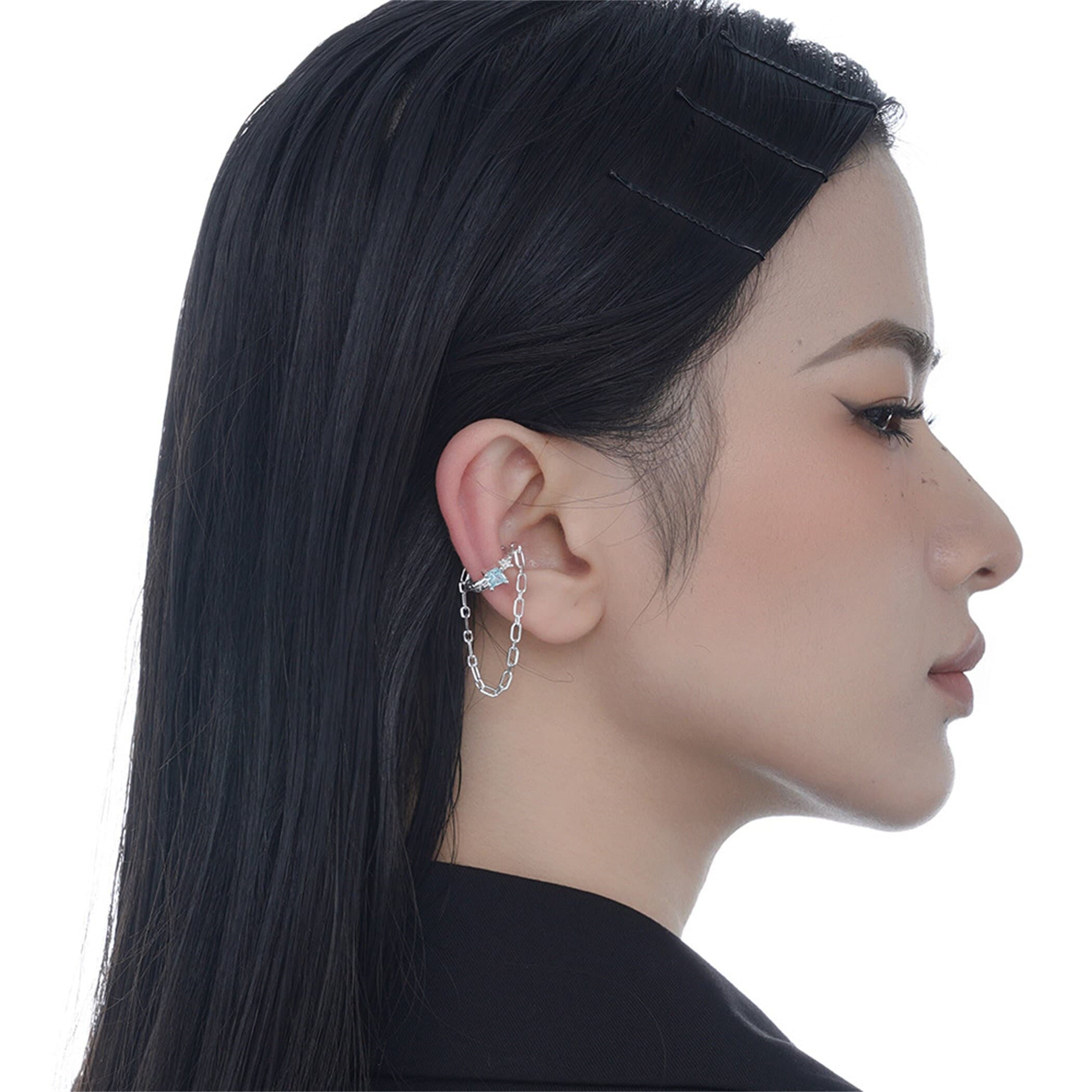 Chain Ear Cuff , Black Ear Cuffs,925 Silver Ear Cuff,blue & Purple CZ ...